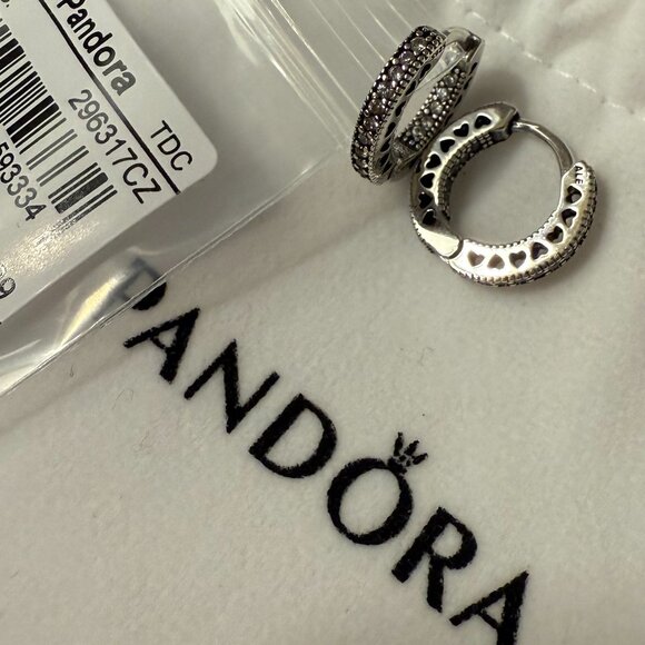 Pandora | Jewelry | Pandora Pave Heart Hoop Earrings Sterling Silver ...